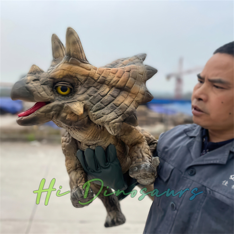 Interactive Brown Jurassic Park Triceratops Puppet for Kids | Hidinosaurs