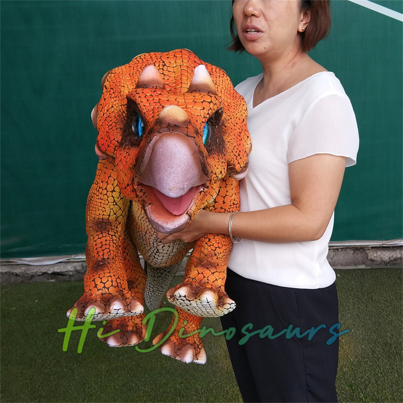 Adorable Orange Baby Triceratops Puppet Toy | Hidinosaurs