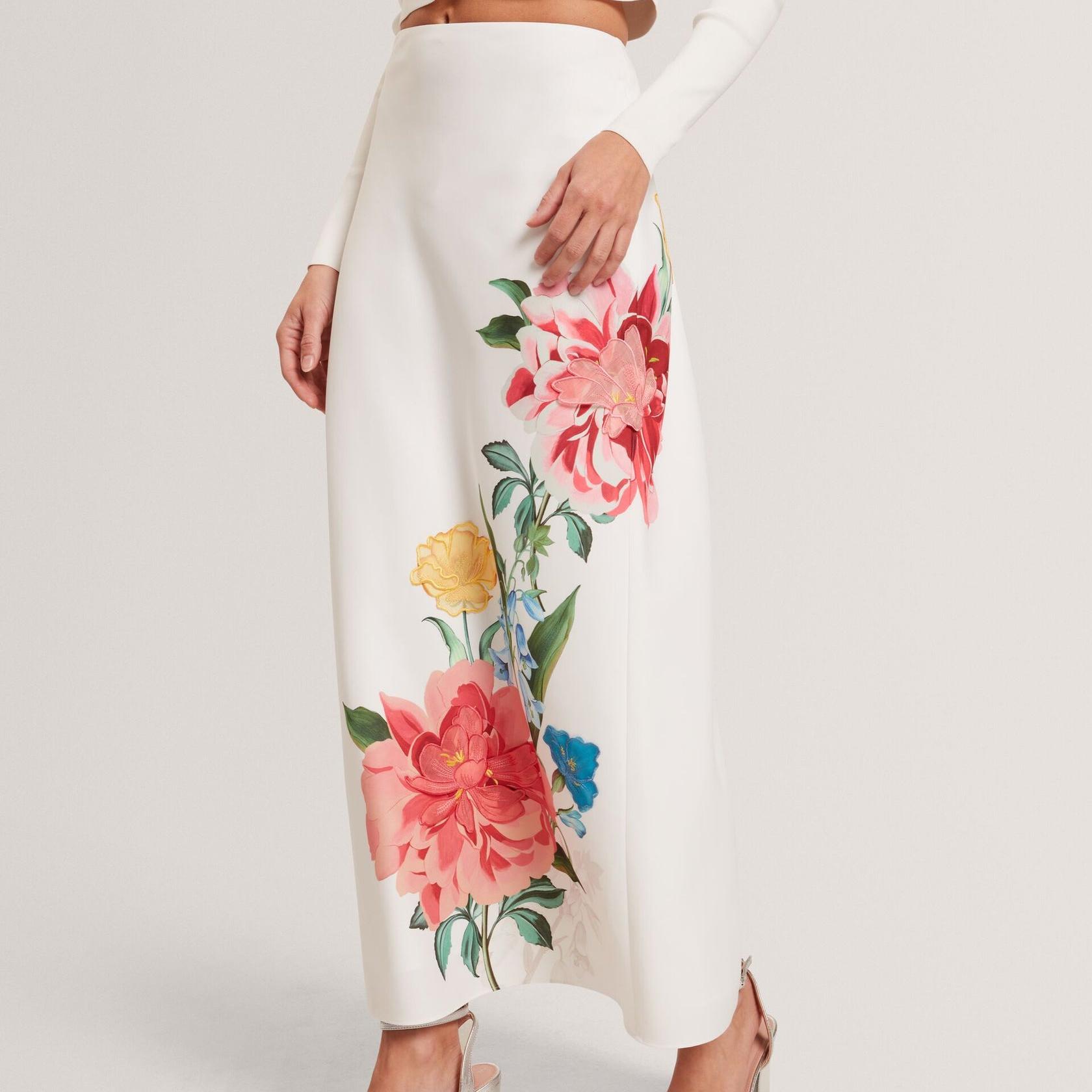 ODM Custom Floral Print Detail Column Midi Skirt Factory, Company | Dixiao